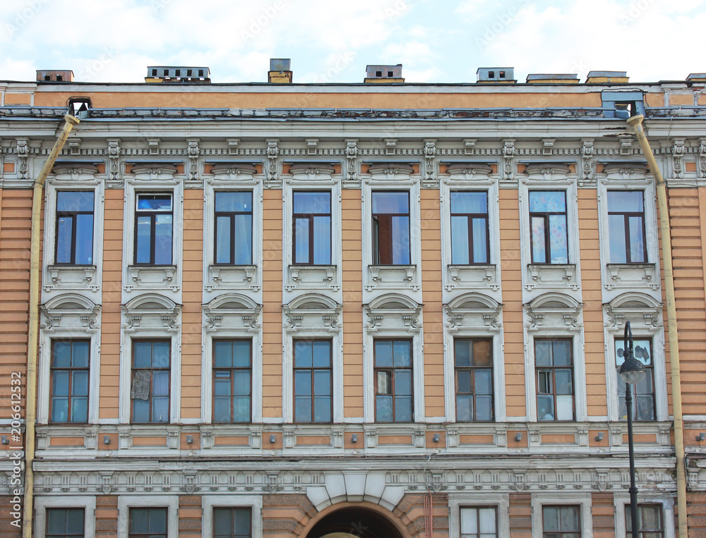 Classic Building Facade Architecture of Old Historic House with Vivid ...
