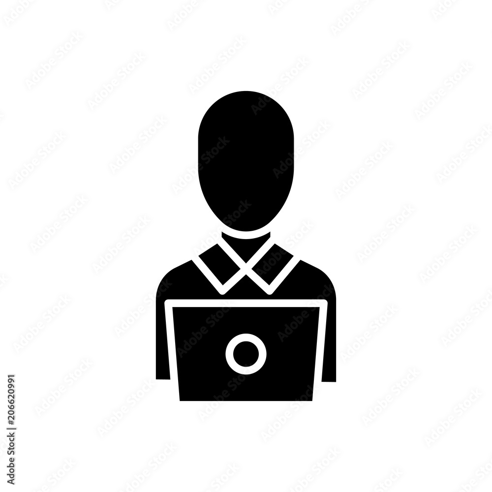 Remote worker black icon concept. Remote worker flat vector symbol ...
