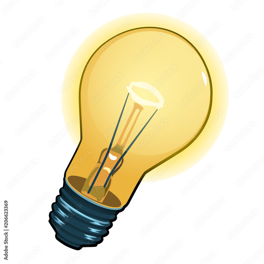 Light bulb color isolated on white background. Vector cartoon close-up ...