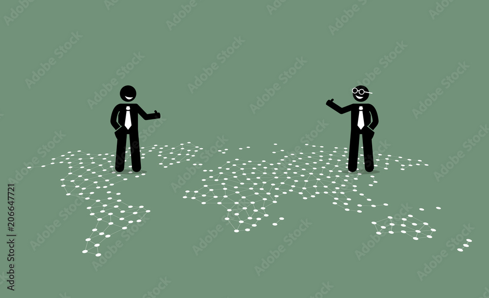 Two businessman of different countries giving thumb up to each other on ...