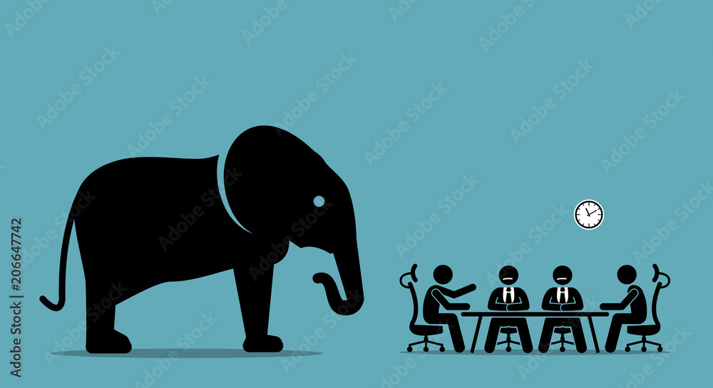 Elephant in the room. Vector artwork illustration depicts the concept ...