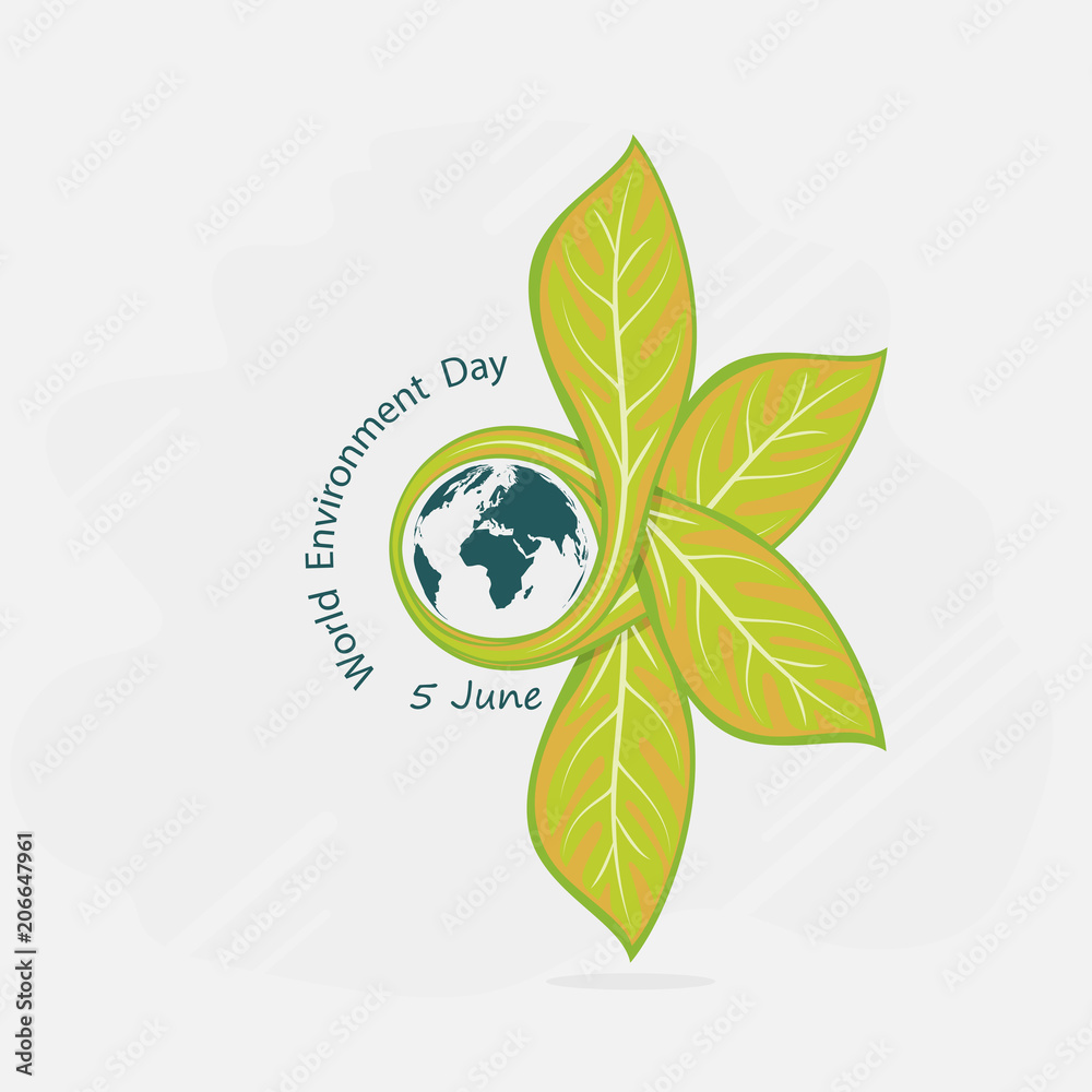 Globe and Leaf sign. World Environment day concept vector logo design ...