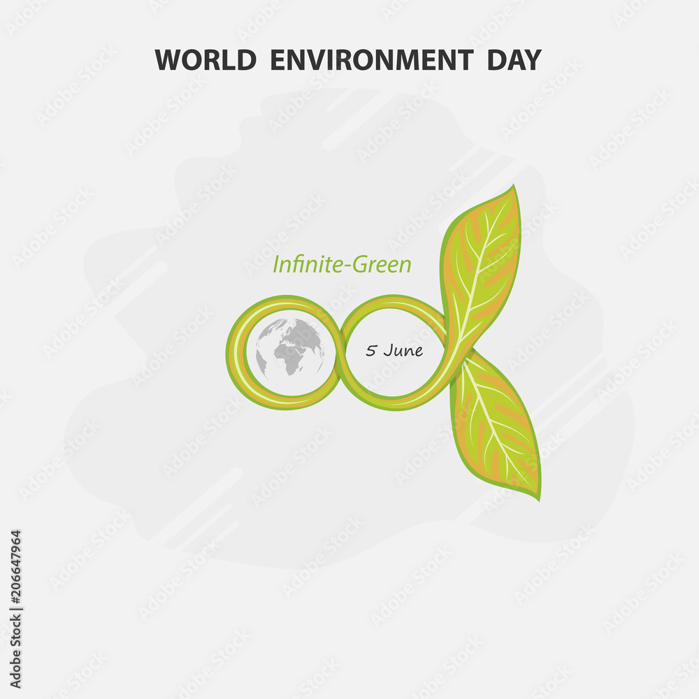 Infinite and Green concept.Globe and Leaf sign. World Environment day ...