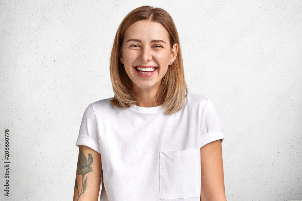 People, beauty, lifestyle and positive emotions concept. Adorable woman ...