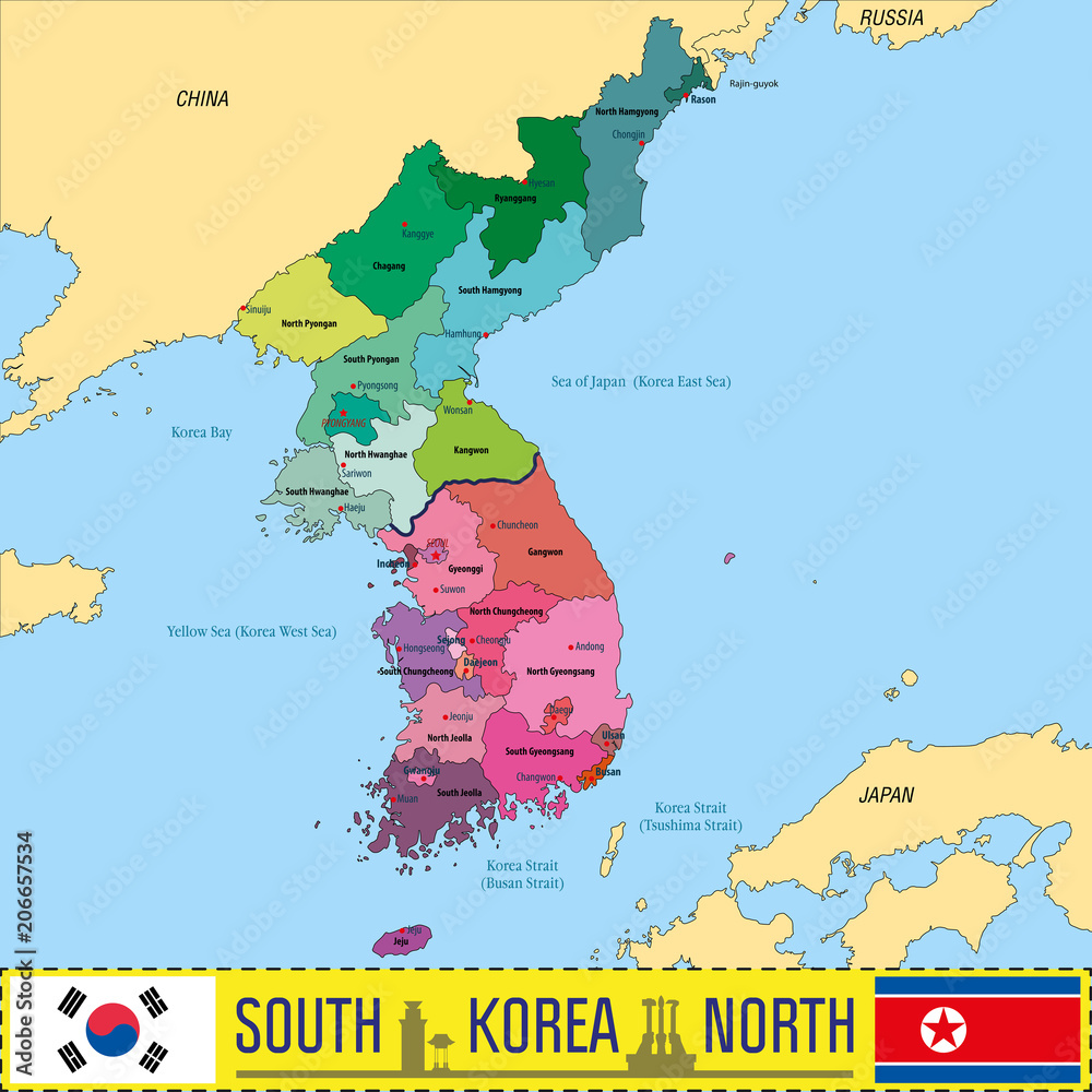Korea vector map. South and North parts Stock Vector | Adobe Stock