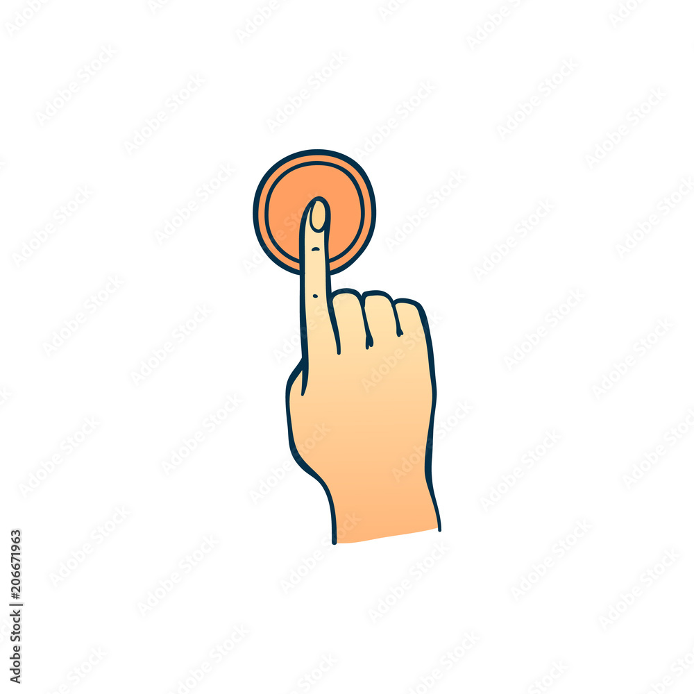Human hand pressing button with index finger in sketch style isolated ...