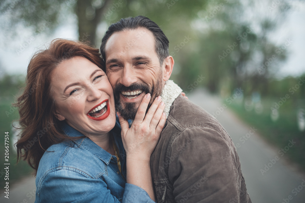 We are happy together. Joyful husband and wife are bonding to each ...