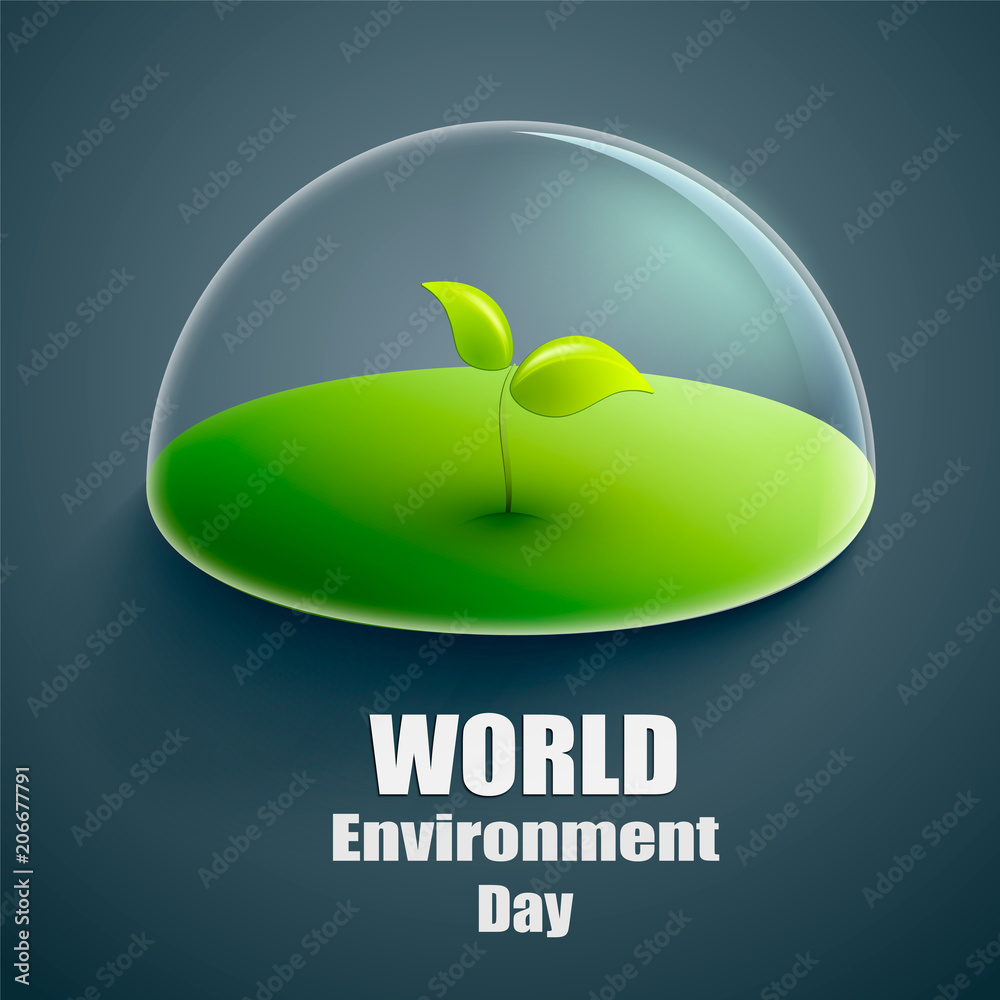World environment day vector label or banner . Green plant under the ...