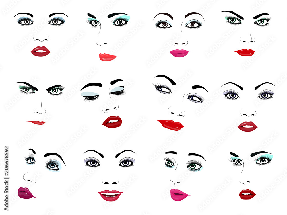 Woman face vector portrait female facial or girls beauty fashion faced ...