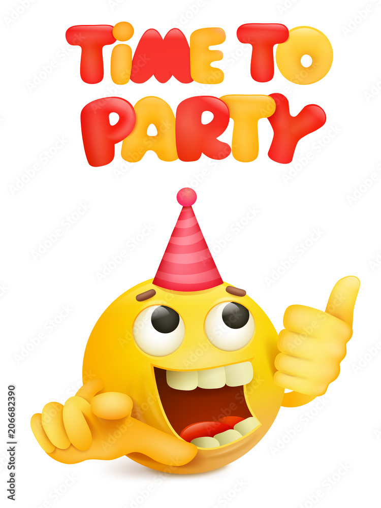 Party invitation card template with yellow emoji face character Stock ...