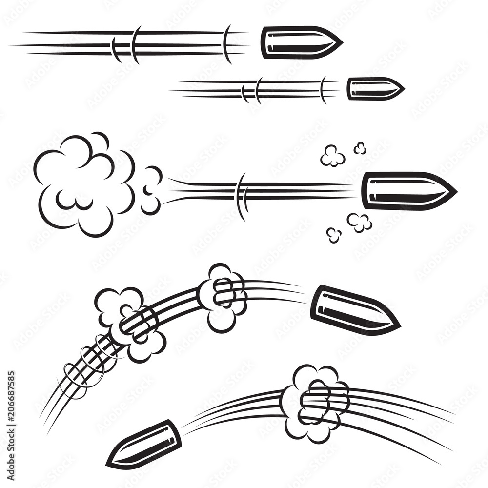 Set of comic style bullet action effects . Design element for poster ...