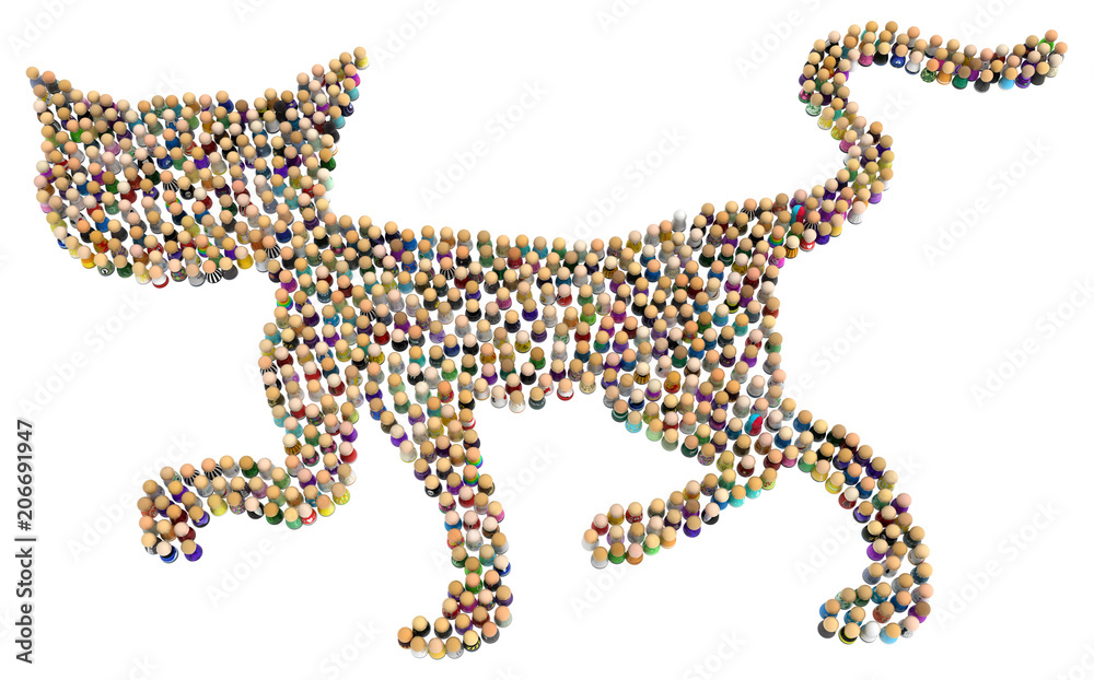 Cartoon Crowd, Cat Shape Stock Illustration | Adobe Stock