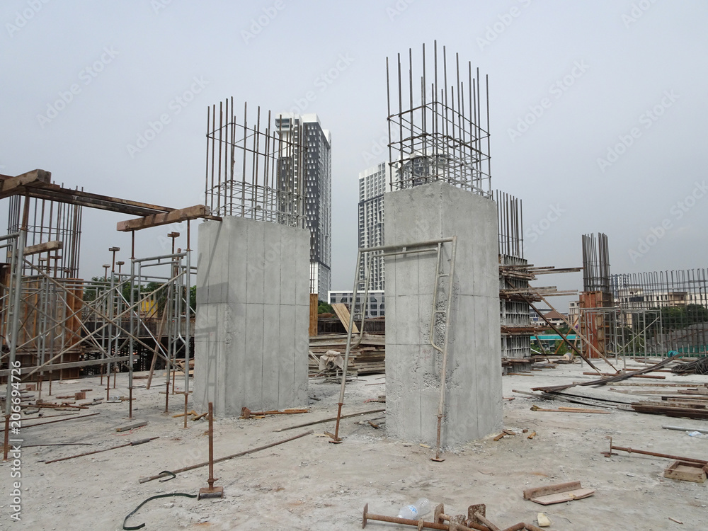 Concrete structure beam, column and slab at the construction slab ...