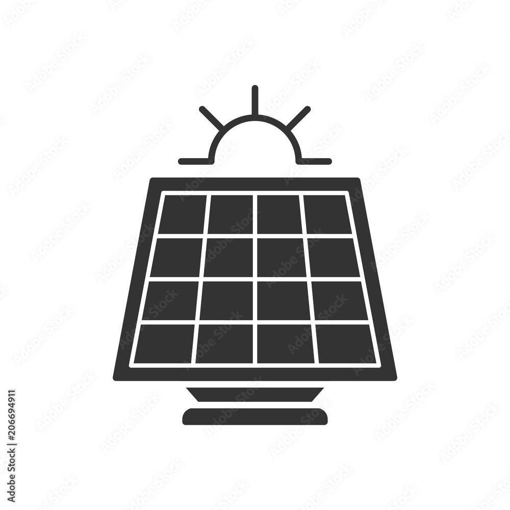 Black isolated icon of solar panel with sun on white background ...