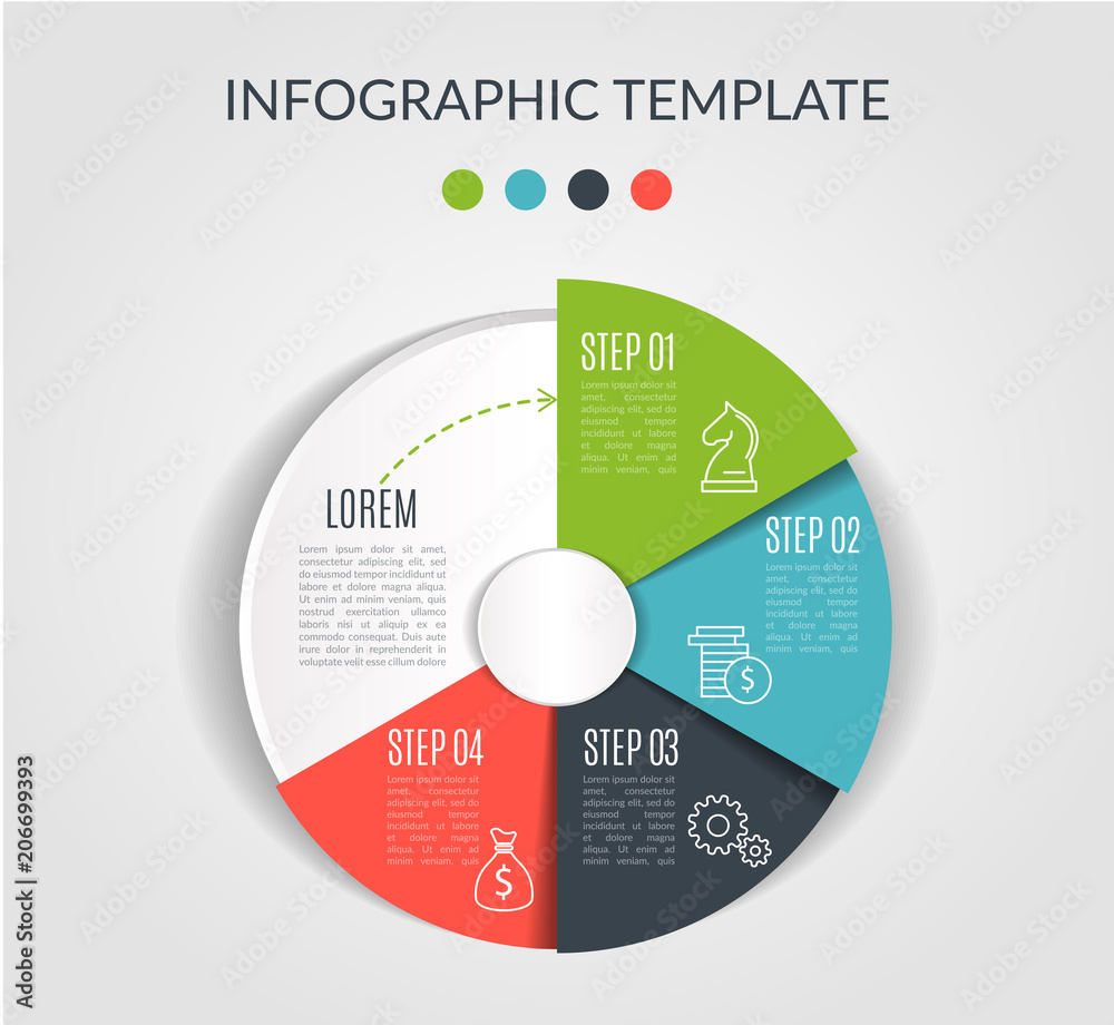 Circle chart infographic template with 4 options for presentations ...