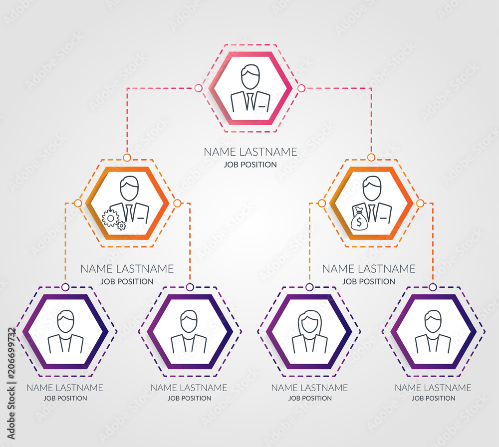 Business hierarchy hexagon chart infographics. Corporate organizational ...