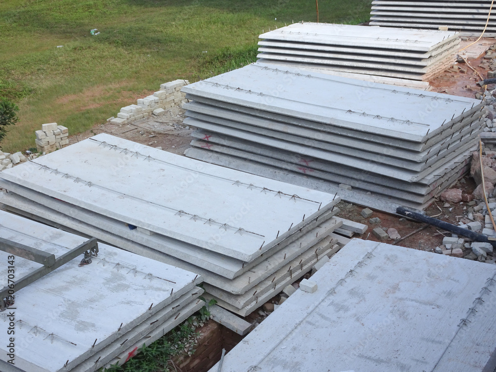 Precast concrete slab fabricated at factory and delivered to site. It ...