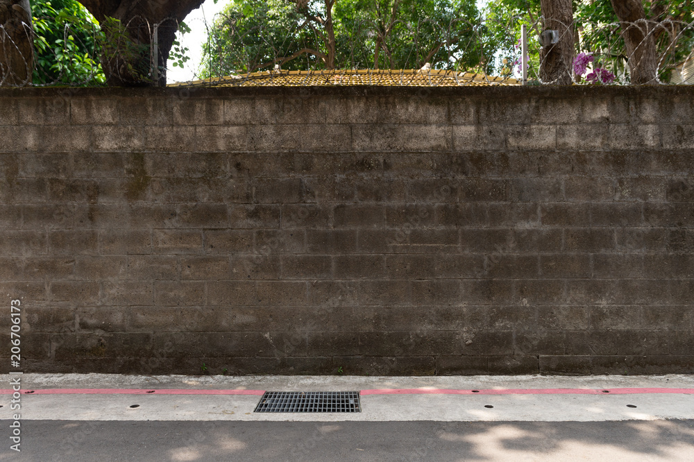 street wall background ,Industrial background, empty grunge urban street with warehouse brick ...