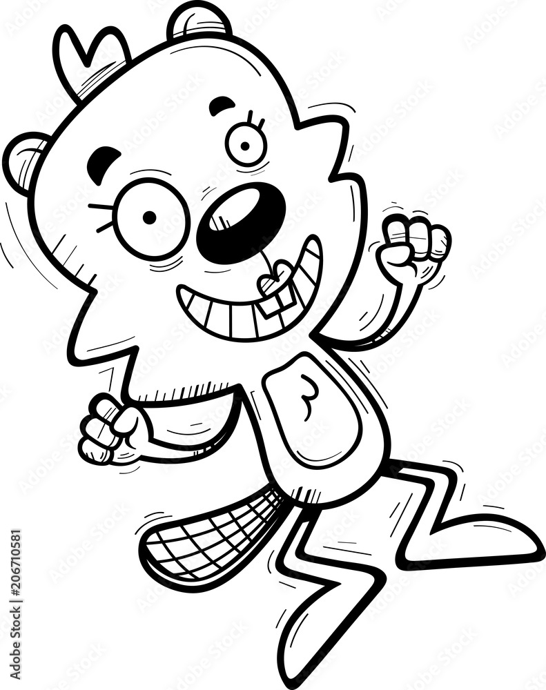 Cartoon Female Beaver Jumping Stock Vector | Adobe Stock