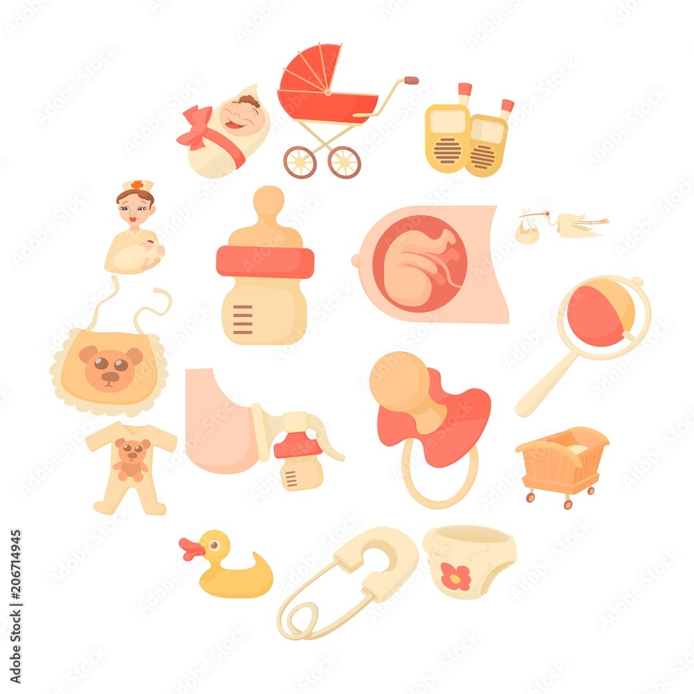 Baby born icons set. Cartoon illustration of 16 baby born vector icons ...