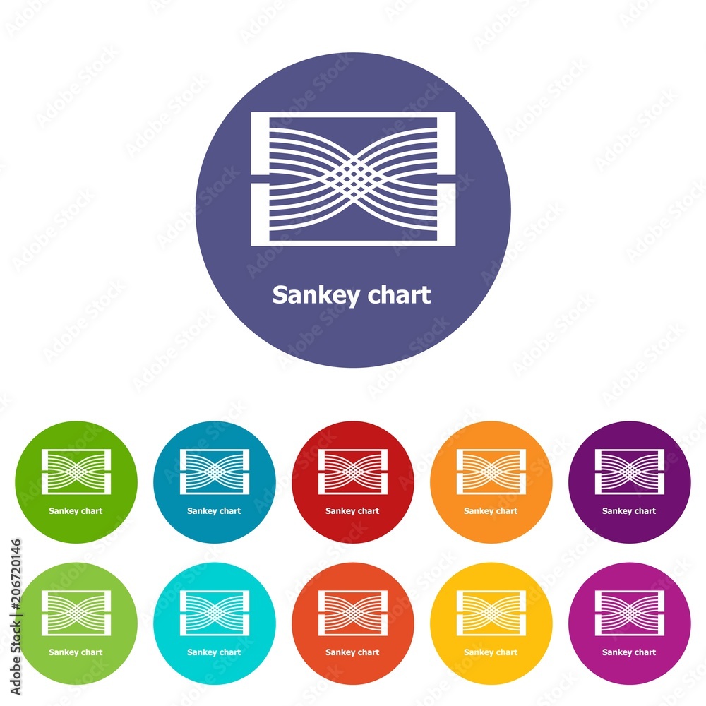 Sankey chart icons color set vector for any web design on white ...