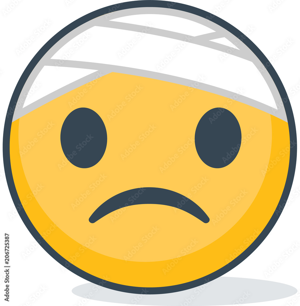 Isolated broken head emoticon. Isolated emoticon on white background ...