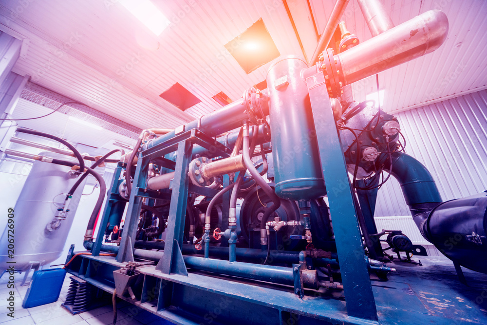 Standby diesel generator at the factory. Radiator and fuel filter ...