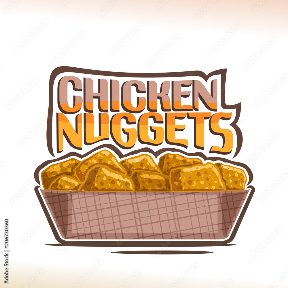Vector logo for crispy Chicken Nuggets, poster with pile of fried ...