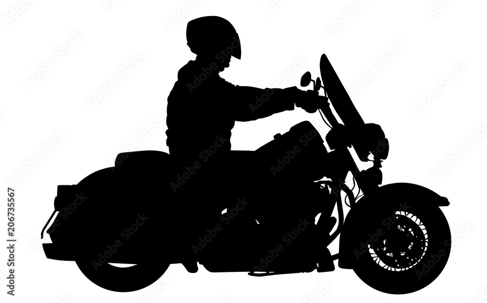 Biker driving a motorcycle rides along the asphalt road vector ...