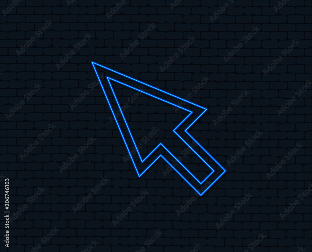 Neon light. Mouse cursor sign icon. Pointer symbol. Glowing graphic ...