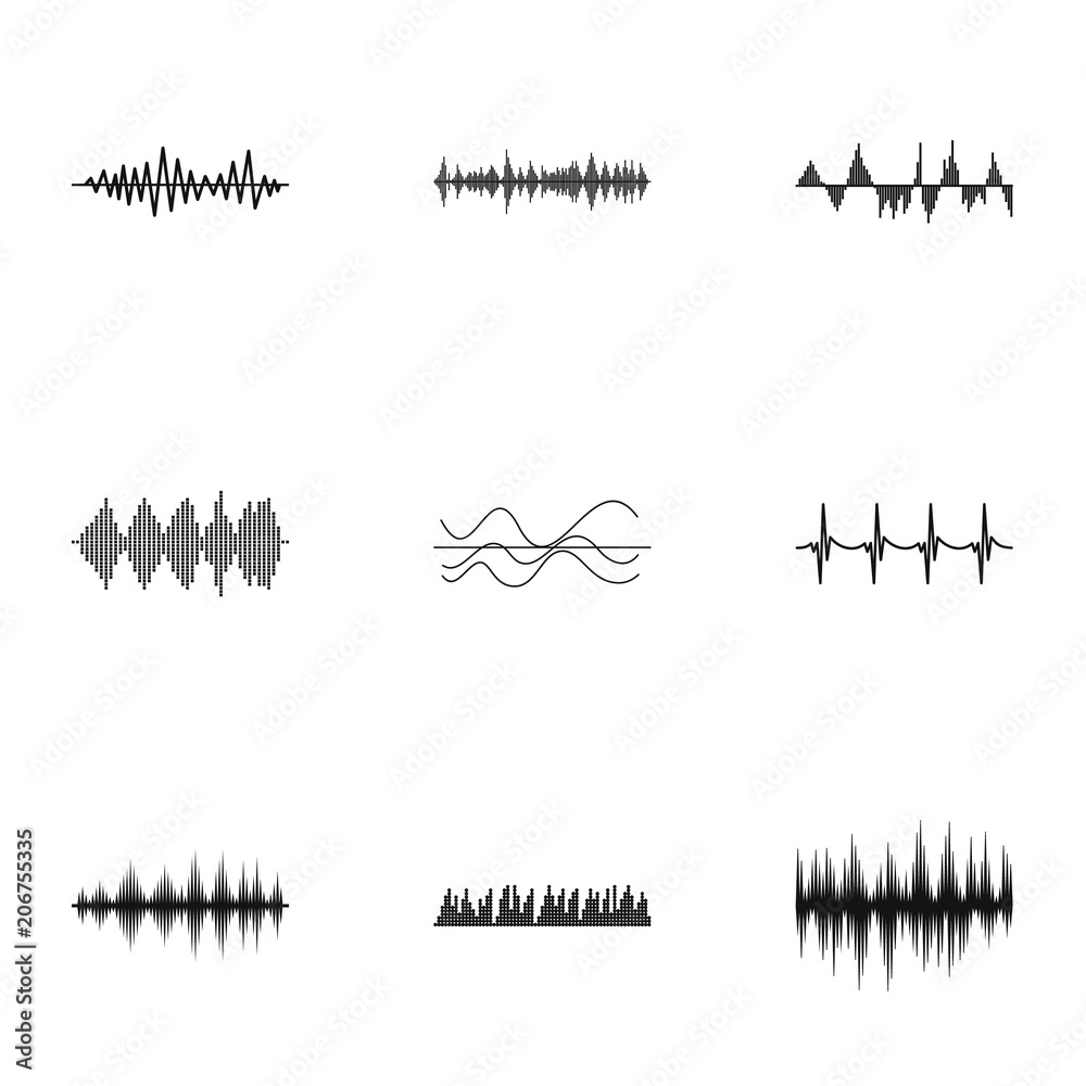 Music wave icons set. Simple illustration of 9 music wave vector icons ...