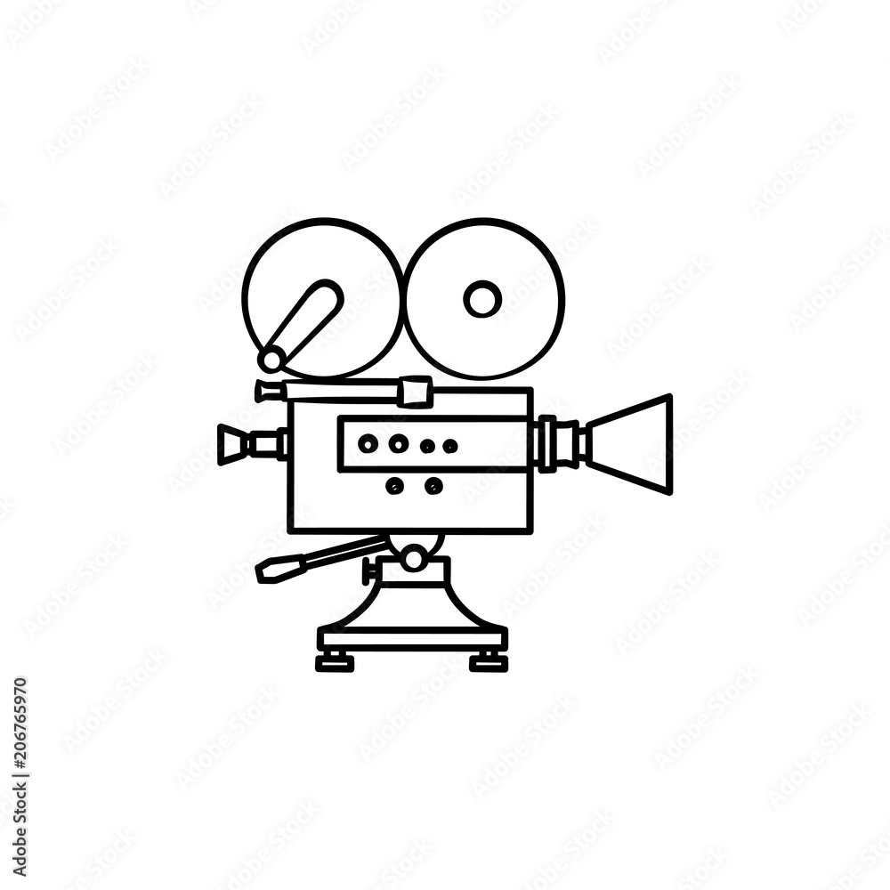 Video camera hand drawn outline doodle icon. Vintage cinema camera with ...