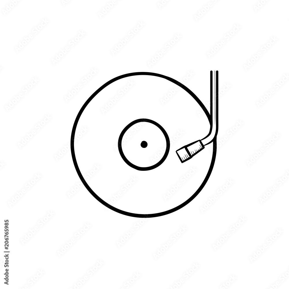 Phonograph, dj turntable hand drawn outline doodle icon. Vinyl record ...
