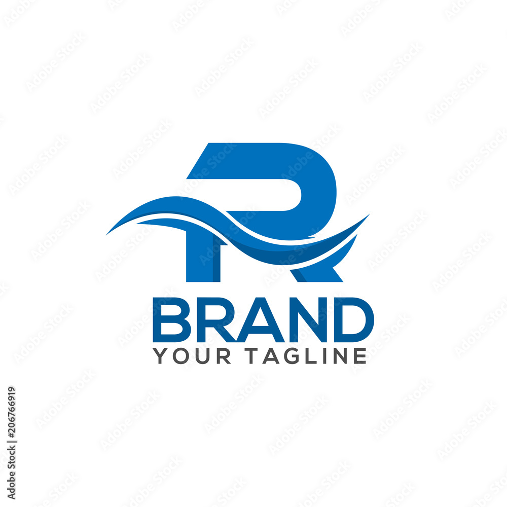 Letter R with wave on white background. Logo Design Template. Flat ...