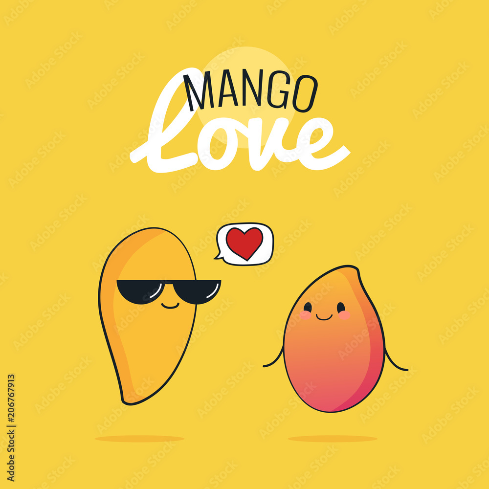 Mango cartoon characters, Cute tropical fruit couple, Vintage poster ...