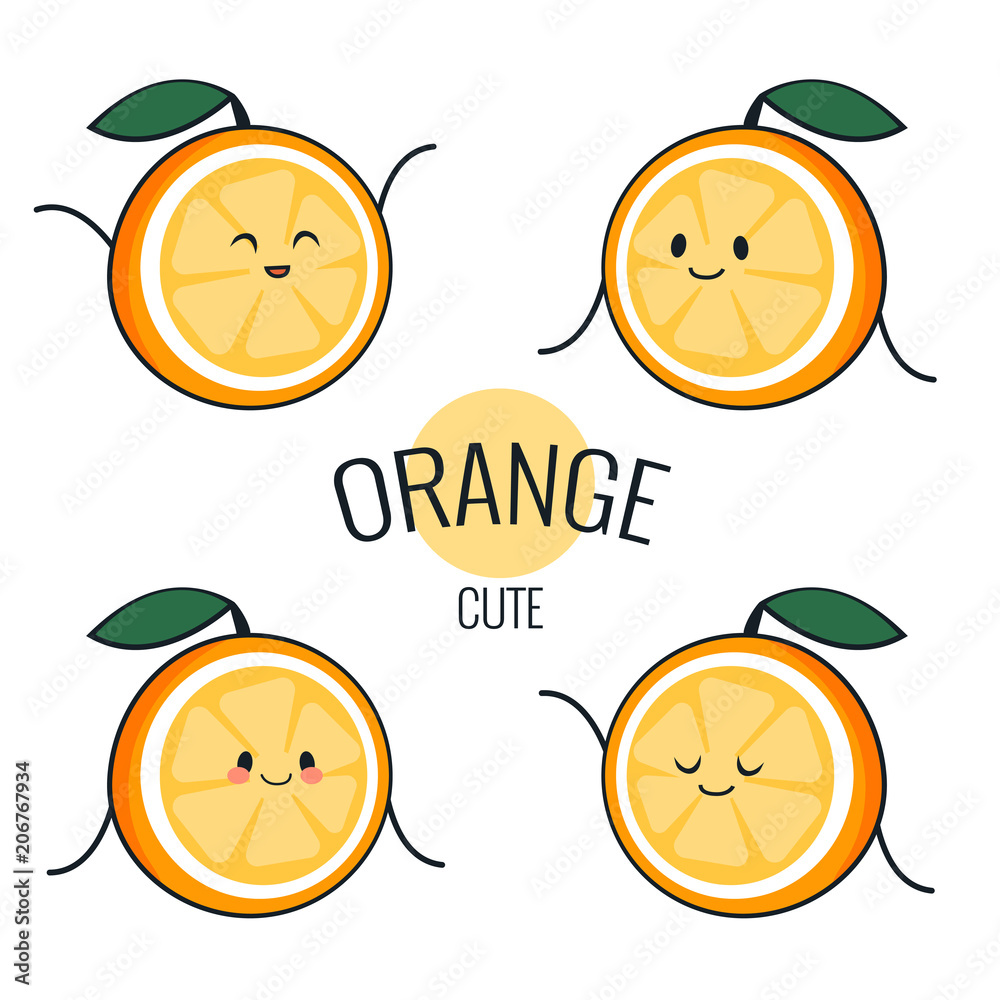 Funny cartoon orange character with different emotions on the face ...