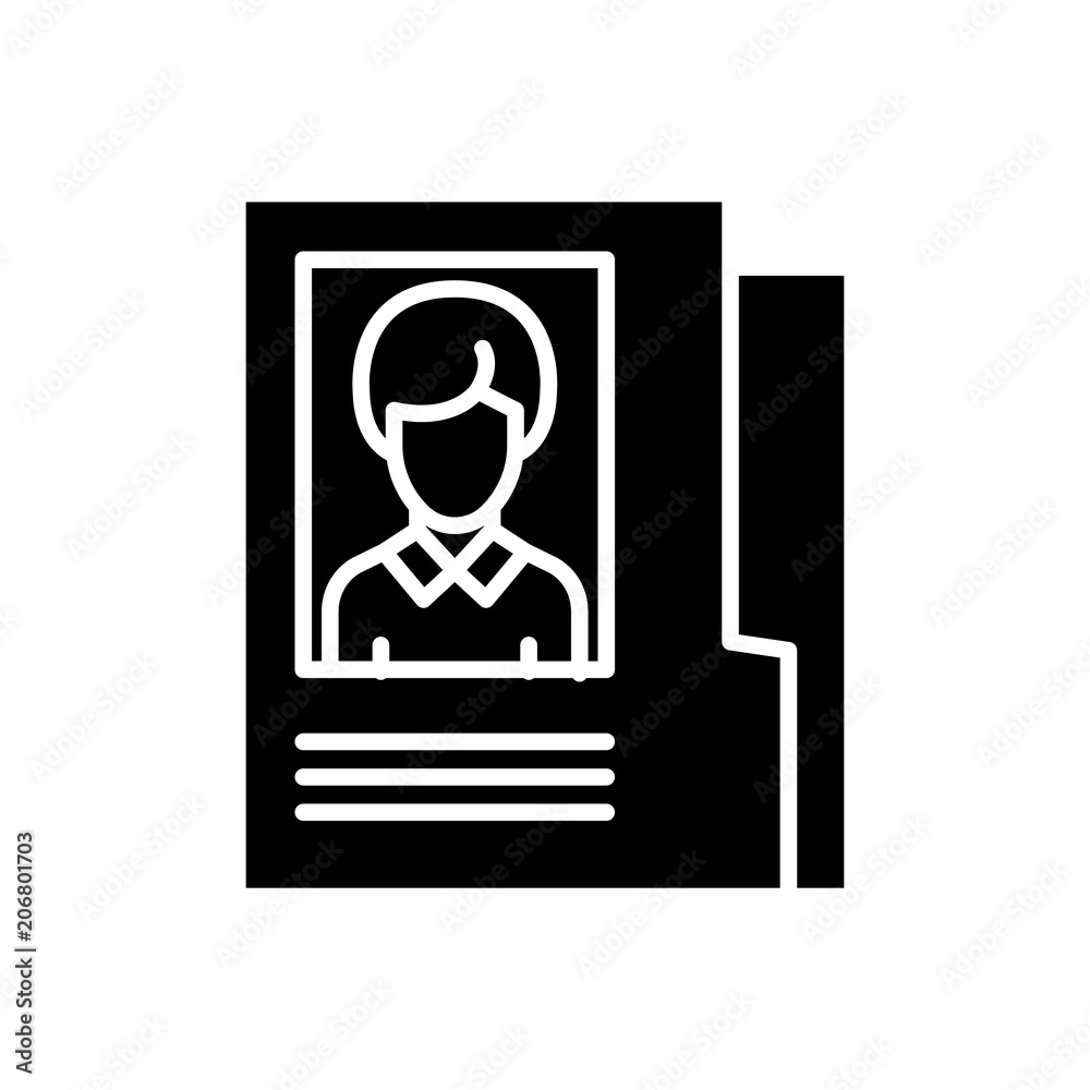 Employee personal file black icon concept. Employee personal file flat ...