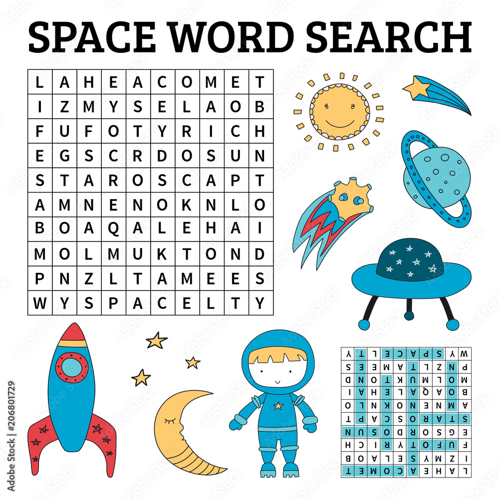 Space word search game for kids Stock Vector | Adobe Stock