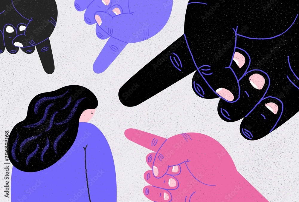 Fingers pointing at woman to shame her Stock Illustration | Adobe Stock