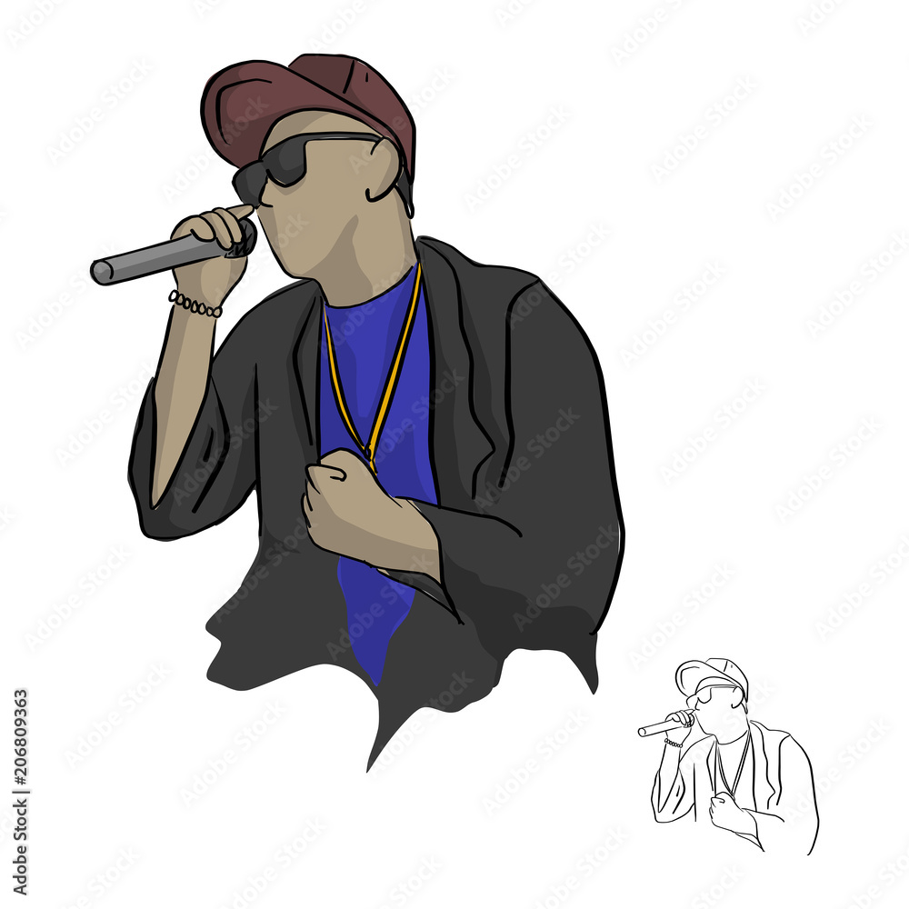rapper holding microphone vector illustration sketch doodle hand drawn ...
