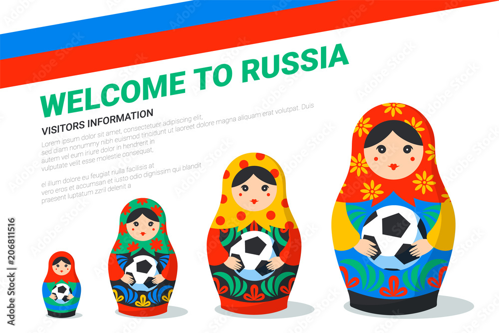 Russian Matrioshka banner template. Russia symbol with soccer ball ...