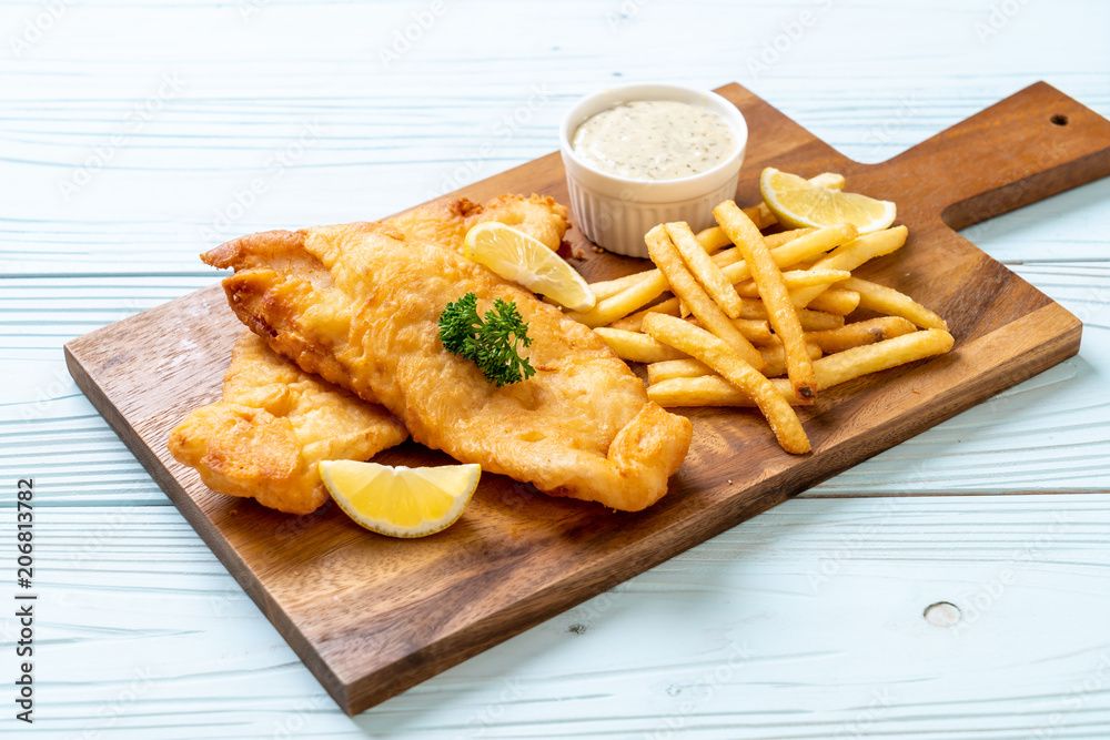 fish and chips with french fries Stock Photo | Adobe Stock