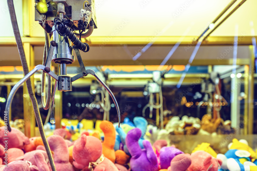 Night view to claw machine full of colorful soft toys Stock Photo ...