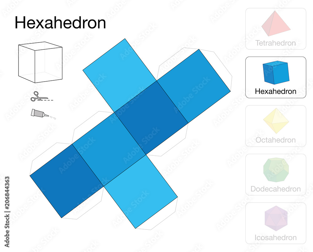 Hexahedron platonic solid template. Paper model of a cube, one of five ... Hexahedron platonic solid template. Paper model of a cube, one of five ...
