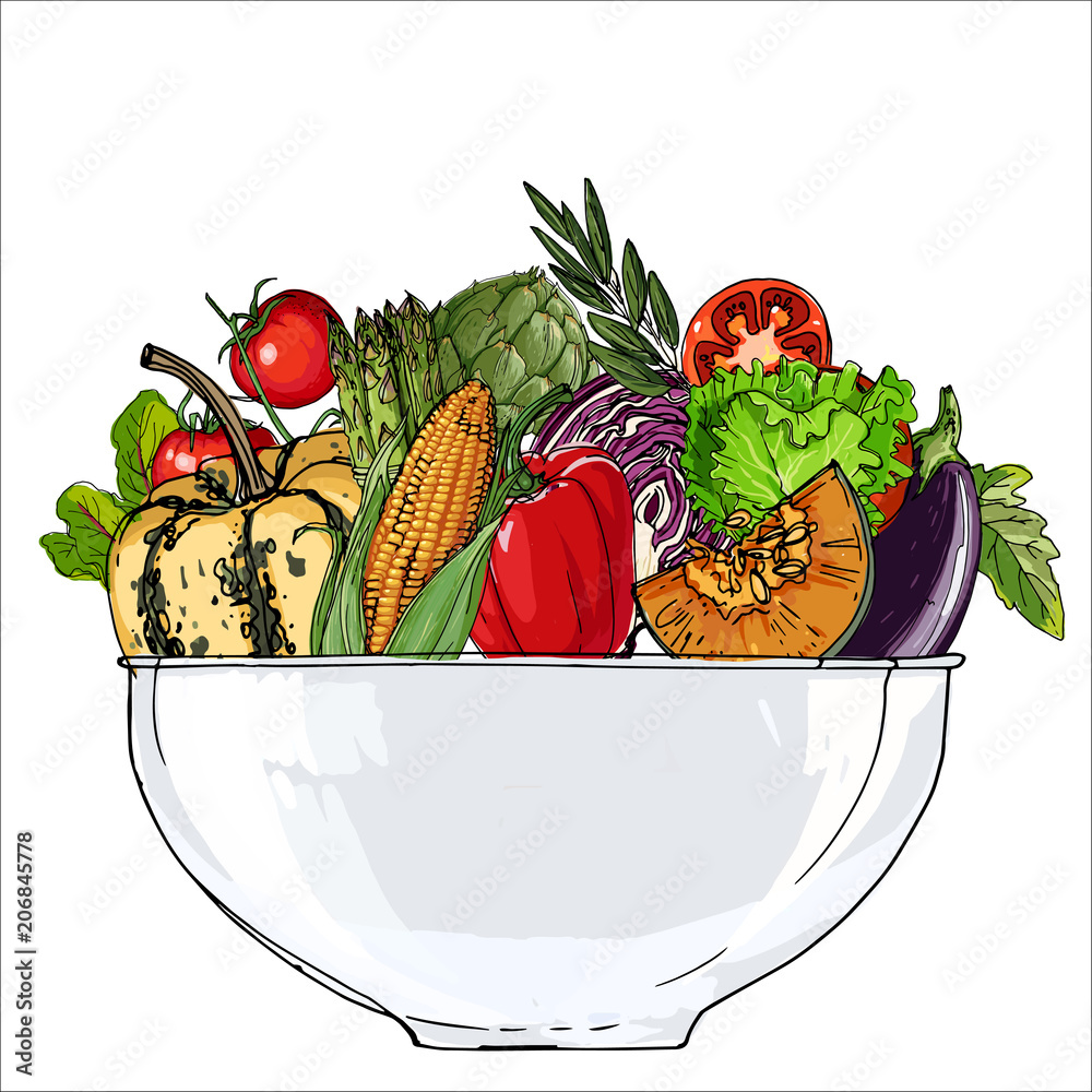 Vegetables in a bowl Stock Vector | Adobe Stock