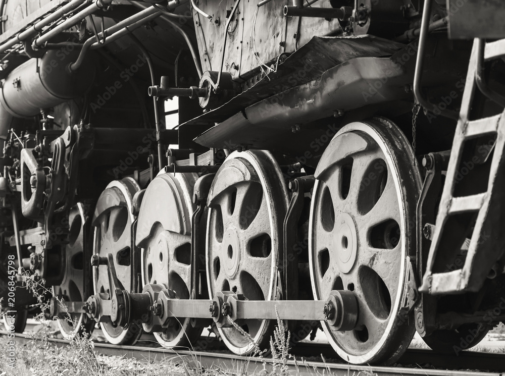 wheels of the retro steam locomotive Stock Photo | Adobe Stock