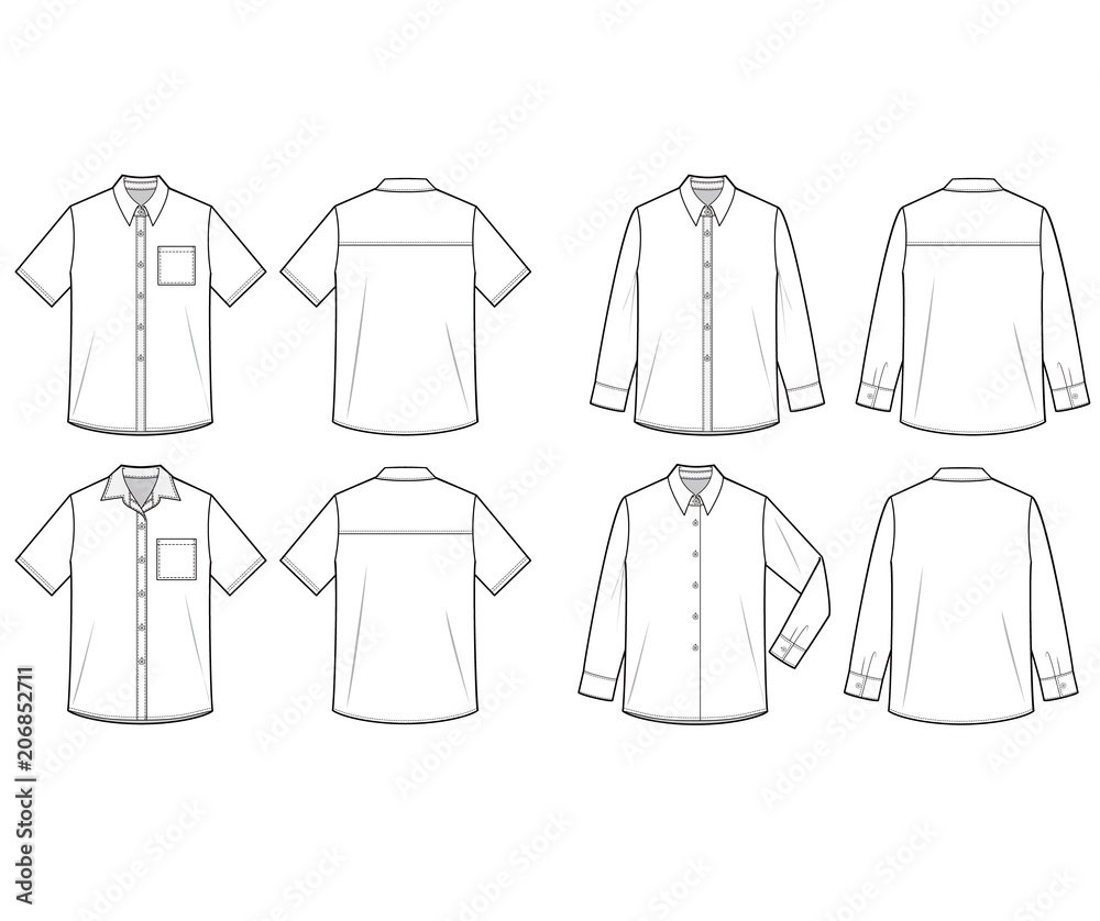 Shirt set fashion flat technical drawing template Stock Vector | Adobe ...