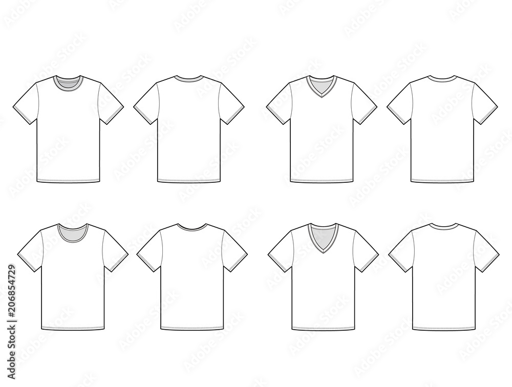Tee set fashion flat technical drawing template Stock Vector | Adobe Stock