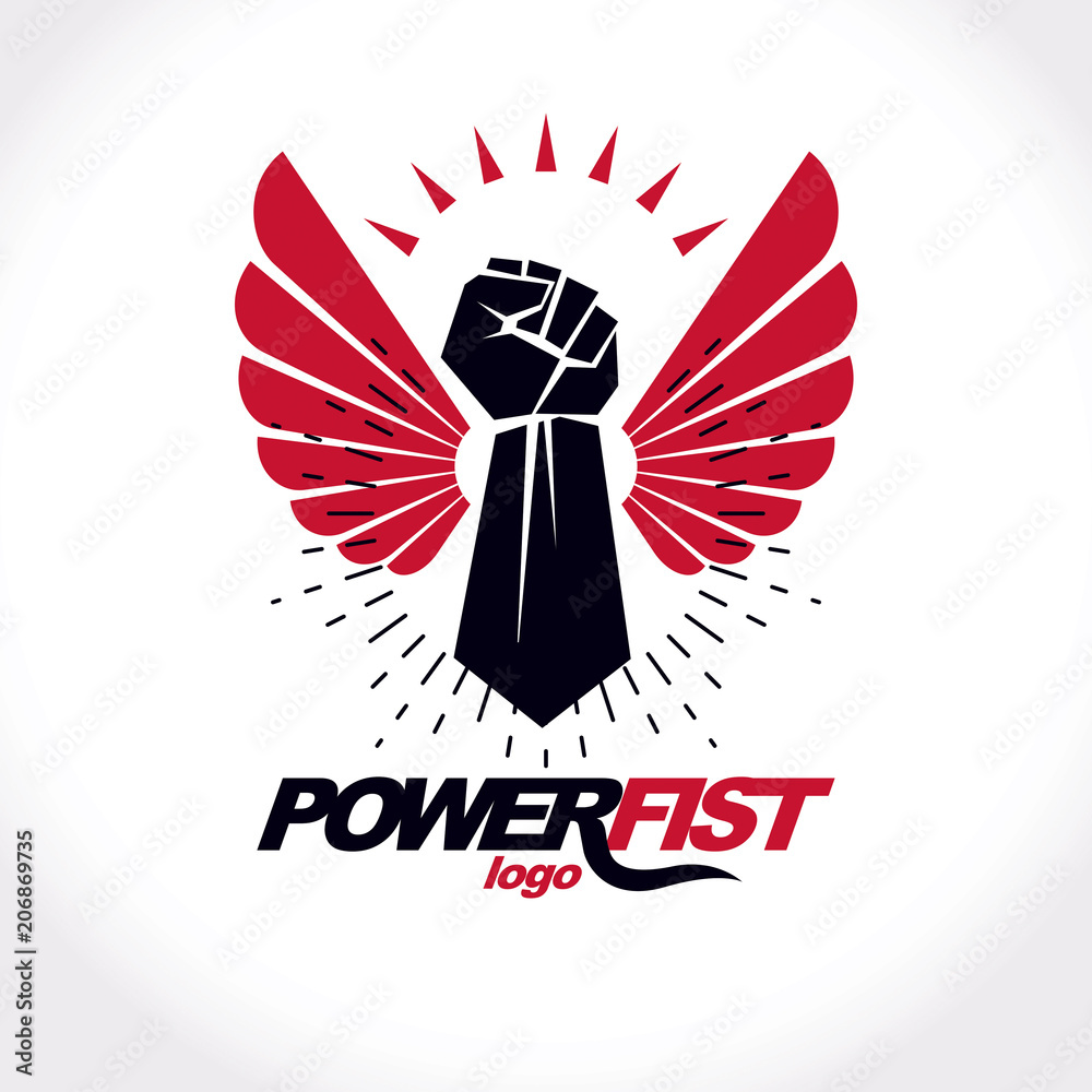 Vector symbol made using raised arm of muscular male and eagle wings ...