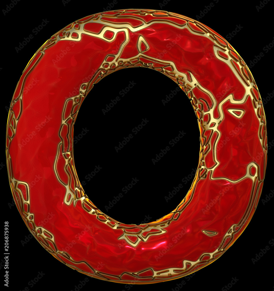 Capital latin letter O in low poly style red color isolated on black ...